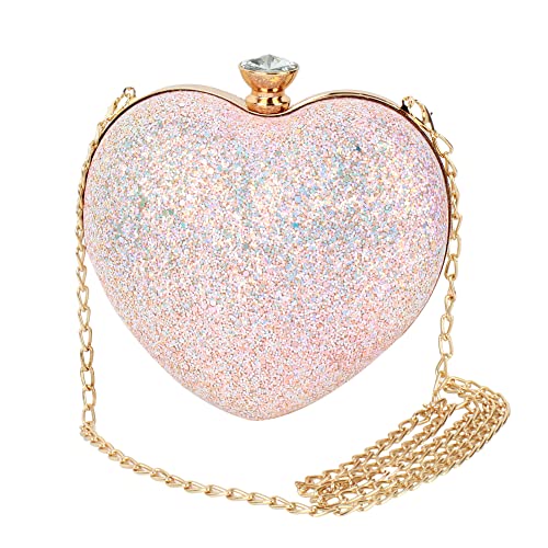 Goclothod Women Glitter Heart Shape Clutch Purse Leather Shoulder Bag Party Handbags