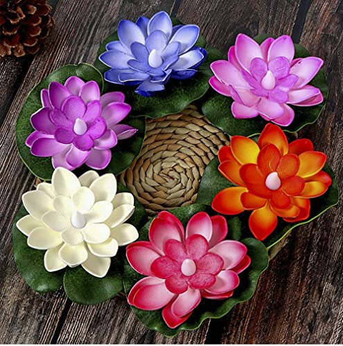GVFTG Lotus Floating Lanterns - 6Pcs Waterproof Artificial Floating Colorful Lotus with Battery Candles for Romantic Decorations, Weddings, Wishing, Memorials or Pool Decor (10 Box/ 60pcs)