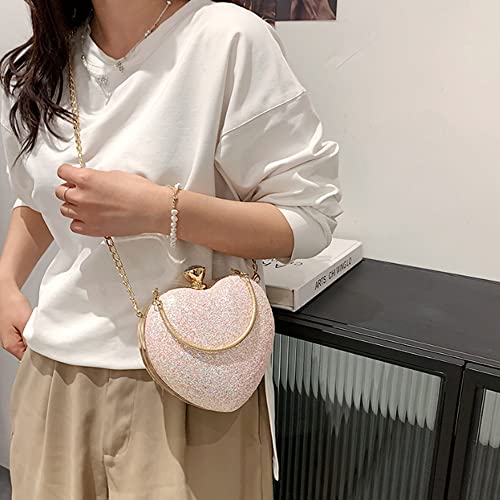 Goclothod Women Glitter Heart Shape Clutch Purse Leather Shoulder Bag Party Handbags