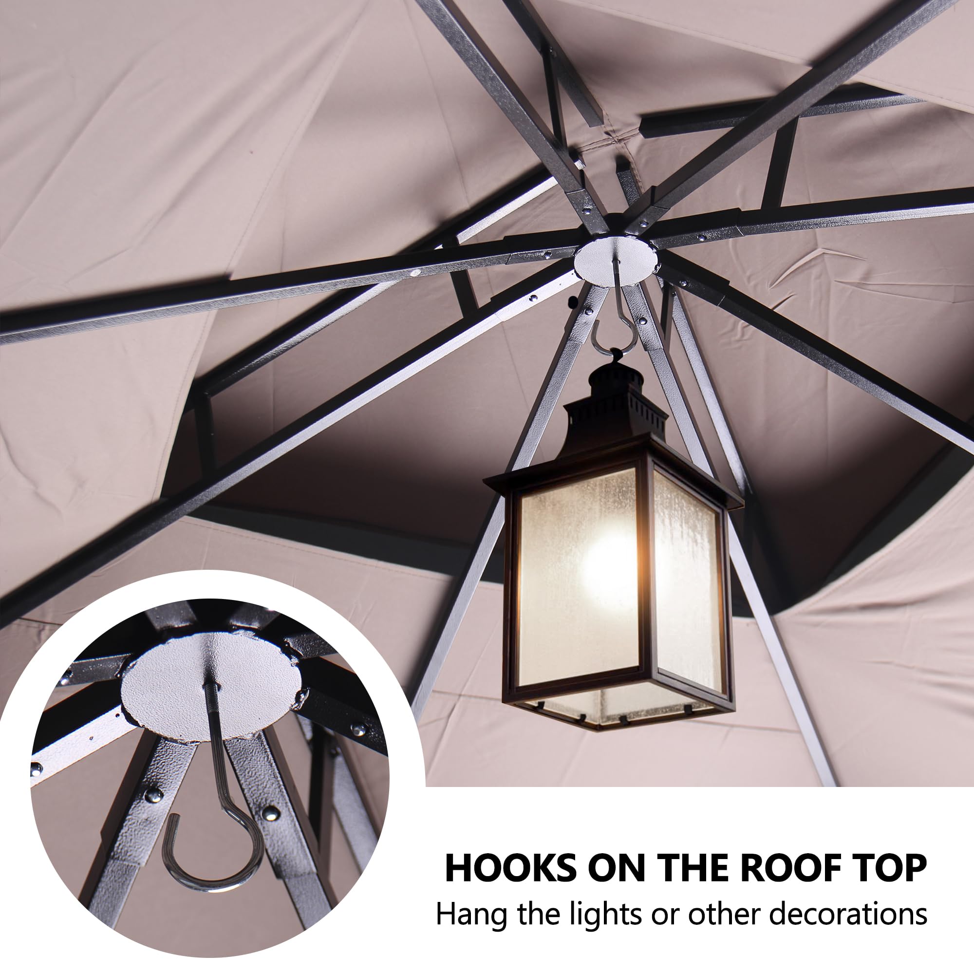 GARTOO 11'x13' Outdoor Patio Gazebo - Porch Gazebo with Polyester Roof & Breathable Netting, Best for Garden, Lawn, Backyard Deck (Taupe)