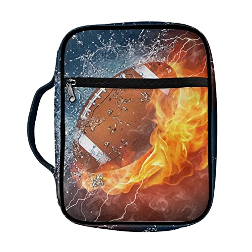 Belidome Water and Fire Football Bible Zipper Case for Men Boys Rugby Bible Cover Organizer Tote Bible Cover Carrier Protector for Pen Phone Scripture Book Journaling Waterproof