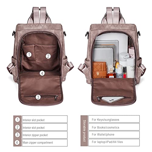 Telena Backpack Purse for Women PU Leather Anti Theft Large Ladies Fashion College Shoulder Bag with Women Wallets