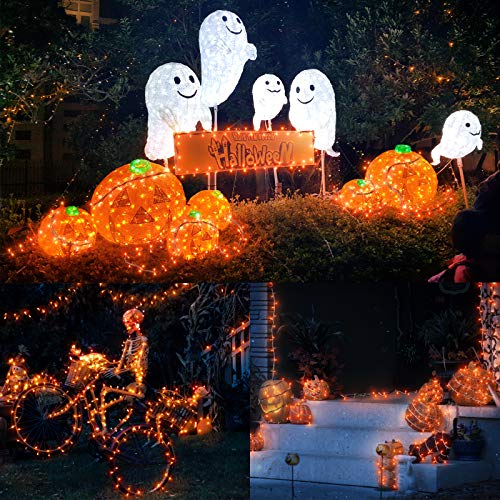 Orange Halloween Solar String Lights Outdoor - 72ft 200 LED 8 Modes Outdoor String Lights, Waterproof Solar Powered Lights for Halloween Decorations, Garden, Patio, Fence, Holiday, Party, Balcony