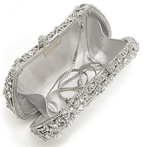 MOSSMON Formal Rhinestone Crystal Clutch Evening Wedding Bag For Women Silver