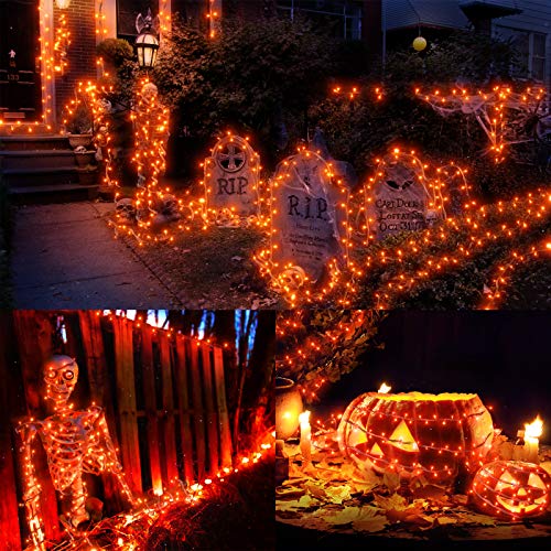 Orange Halloween Solar String Lights Outdoor - 72ft 200 LED 8 Modes Outdoor String Lights, Waterproof Solar Powered Lights for Halloween Decorations, Garden, Patio, Fence, Holiday, Party, Balcony