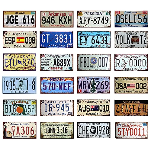 FlowerBeads Vintage Metal Signs Old Car Signs License Plate Vintage Tin Signs Funny Kitchen Signs Wall Decor 24 PCS 30x15cm 11.8 * 5.9inch