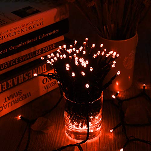 Orange Halloween Solar String Lights Outdoor - 72ft 200 LED 8 Modes Outdoor String Lights, Waterproof Solar Powered Lights for Halloween Decorations, Garden, Patio, Fence, Holiday, Party, Balcony