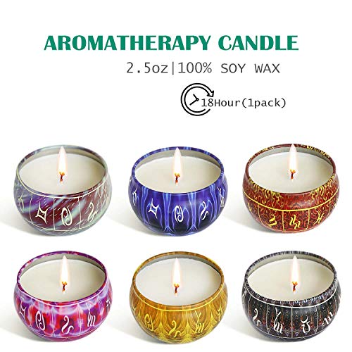 JIBEVEYYI 12 Constellations Scented Candles Gift Set 2.5oz with Essential Oils for Bath, Stress Relief, Yoga Aromatherapy Candles Natural Soy Wax Jar Candles Gifts for Scented Decoration