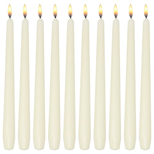 Taper Candles ,Tapered Candlesticks - Dripless 10 Inch Ivory Candles , Unscented Tall Dinner Candle, Long 8 Hour Burning Household Candles , 10 Pack