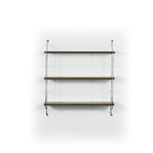 HT Design Floating Wall Decor Wall Mounted Rustic Decorative Hanging 3 Tier Metal Bracket Shelf for Books and Collectibles, Walnut/Chrome