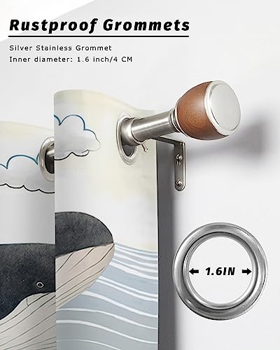 HERBED Outdoor Curtains for Patio 1 Panel Cartoon Whale Under The Sea and Clouds Waterproof Privacy Outside Curtain Sun Blocking Grommet Blackout Drapes for Porch Gazebo Pergolas Balcony 52x84 Inch