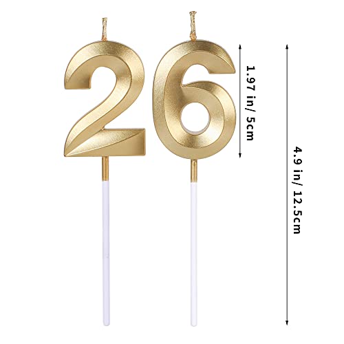 Gold 26th & 62nd Birthday Candles for Cakes, Number 26 62 Candle Cake Topper for Party Anniversary Wedding Celebration Decoration