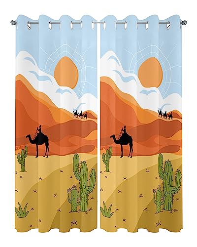 Outdoor Curtains for Patio 2 Panels Set Cartoon Cactus and Camel under the Clouds Blue Waterproof Privacy Outside Curtain Sun Blocking Grommet Drapes for Porch Gazebo Pergolas Balcony 52x108 Inch