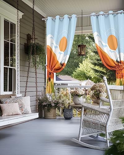 Outdoor Curtains for Patio 2 Panels Set Cartoon Cactus and Camel under the Clouds Blue Waterproof Privacy Outside Curtain Sun Blocking Grommet Drapes for Porch Gazebo Pergolas Balcony 52x108 Inch
