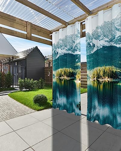 Outdoor Curtains for Patio 2 Panels Set Park Lake Forest Natural Scenery under the Sun Waterproof Privacy Outside Curtain Sun Blocking Grommet Drapes for Porch Gazebo Pergolas Balcony 52x108 Inch