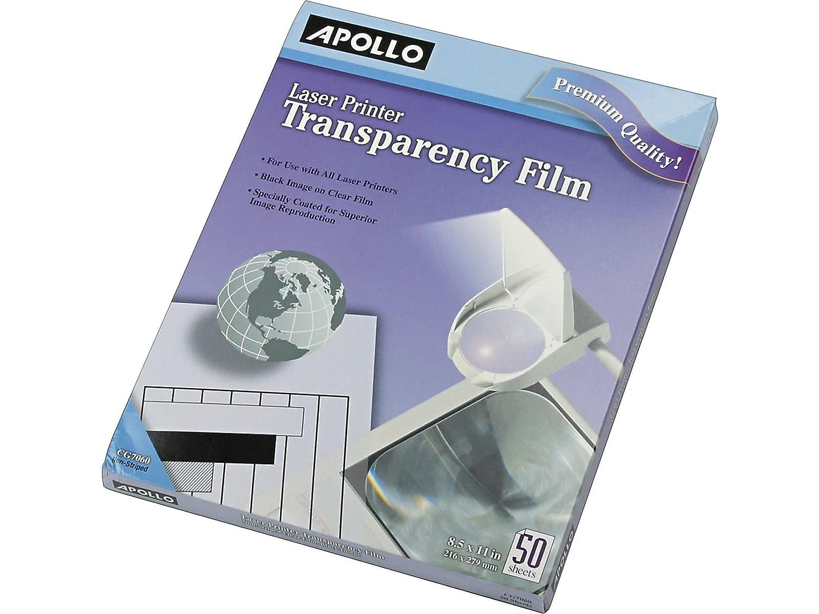 APOLLO Transparency Film for Laser Printers, Black on Clear, 50 Sheets/Pack (CG7060) (VCG7060E)