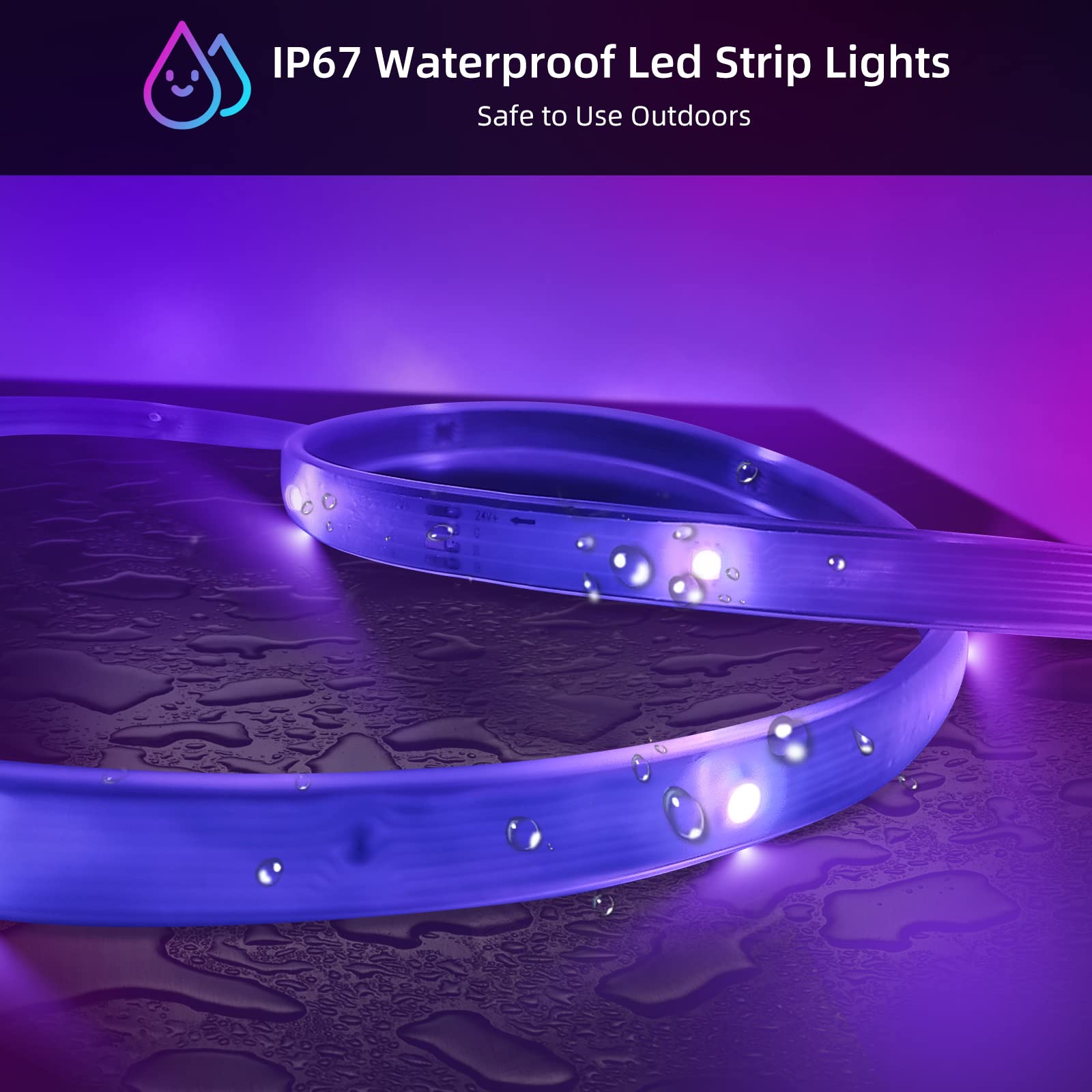 HEDYNSHINE 100ft Outdoor led Strip Lights Waterproof-IP 67 led Lights Smart Phone Control,RGB Color Changing with 44key Remote,Music SYNC,LED Strip Lights Outdoor use 100ft(2 Rolls x50ft)