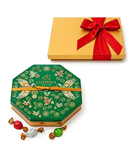 Godiva Chocolatier Holiday Chocolate and Truffle Gift Box Set featuring 36pc Assorted Chocolate Gold Gift Box and 50pc Wrapped Truffle Holiday Gift Tin