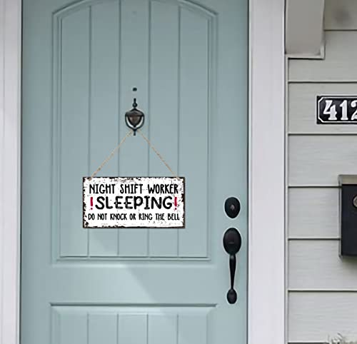 Night Shift Worker Sleeping Do Not Knock Or Ring The Bell Wall Decor Sign, Printed Wood Plaque Sign Wall Hanging, Funny Day Sleeper Sign, Decor Wall Art Sign 12" x 6"