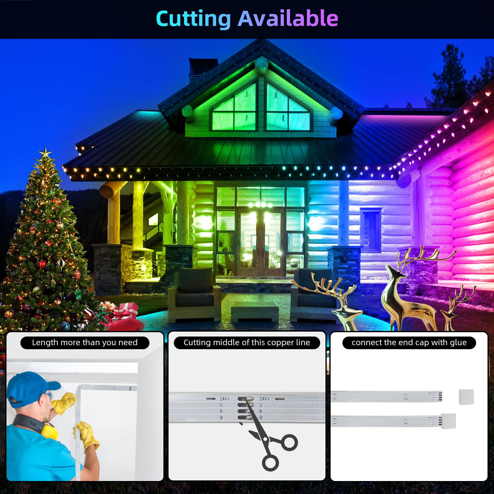 HEDYNSHINE 100ft Outdoor led Strip Lights Waterproof-IP 67 led Lights Smart Phone Control,RGB Color Changing with 44key Remote,Music SYNC,LED Strip Lights Outdoor use 100ft(2 Rolls x50ft)