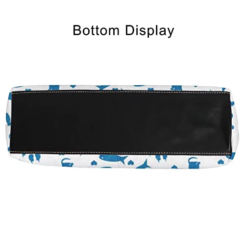 Fashionable women's handbag tote bag, Blue and White Catprinted shoulder bag is light and durable