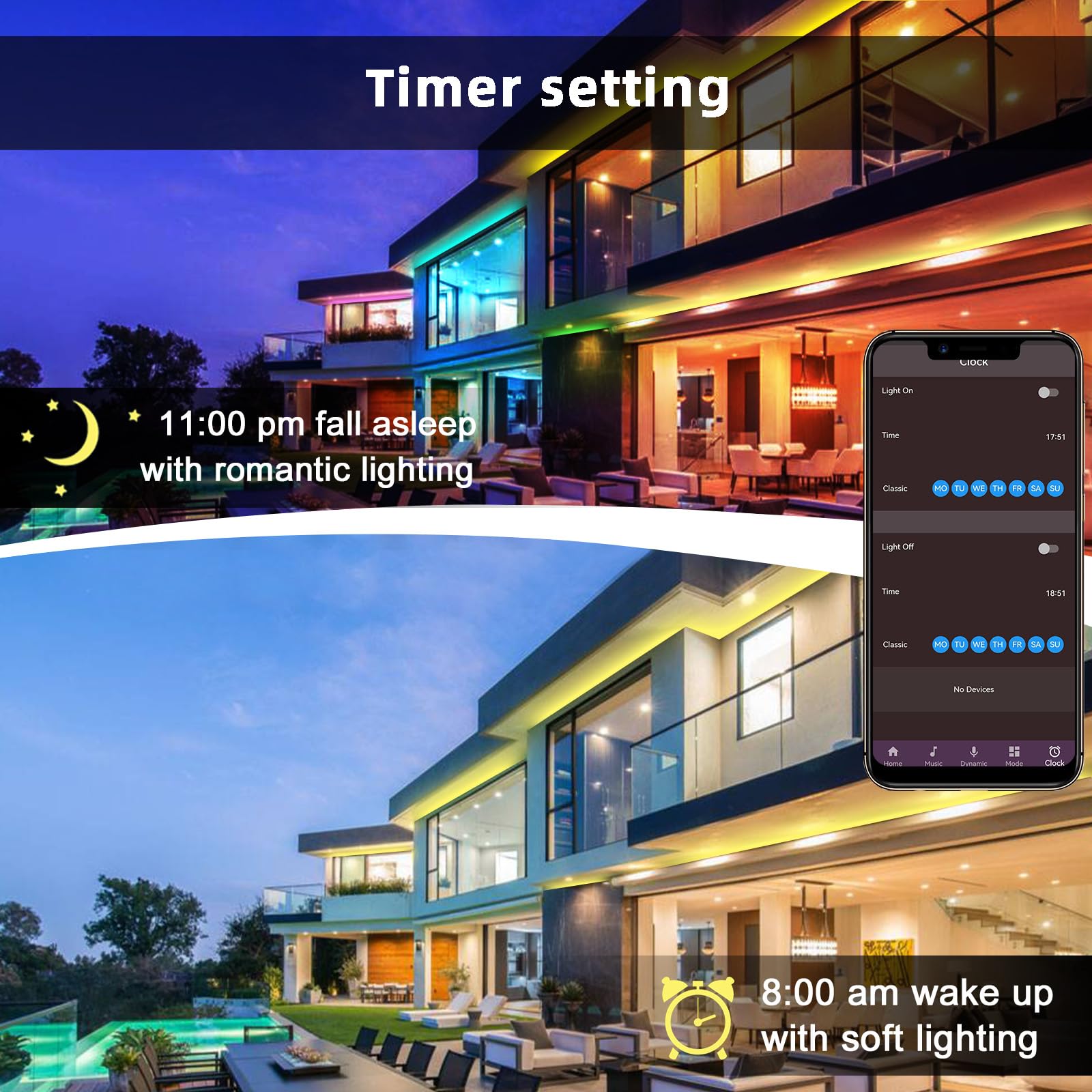 HEDYNSHINE 100ft Outdoor led Strip Lights Waterproof-IP 67 led Lights Smart Phone Control,RGB Color Changing with 44key Remote,Music SYNC,LED Strip Lights Outdoor use 100ft(2 Rolls x50ft)