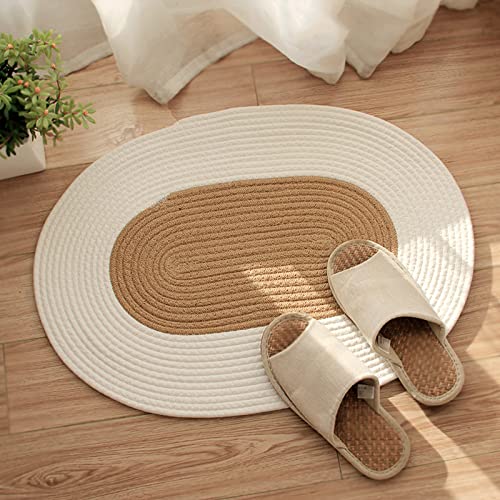 Braided Area Rug Oval Door Mat 26" x 18", Washable Woven Anti-Slip Doormat Natural Jute Carpet Floor Rugs for Coffee Table, Sofa, Bedside, Entrance, Living Room, Indoor Outdoor Decor