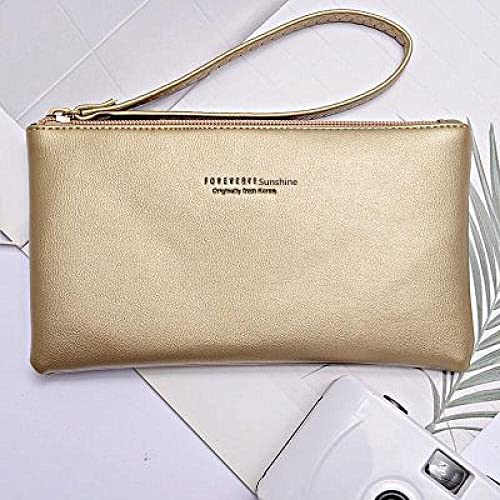 ZHAOCC Ladies Wallet, Ladies Compact Clutch Mini Wallet Ladies Ladies Clutches, Casual Long Clutches, Simple and Fashionable Ladies Wallets (Color : Gold)