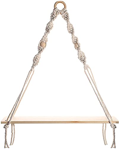 LIZHOUMIL Macrame Wall Hanging Shelf,Boho Floating Shelves,Macrame Hanging Plant Shelf Boho,Handmade Rustic Hanger Planter Rack Flower Pot Stand Holder for Bedroom,Bathroom,Living Room