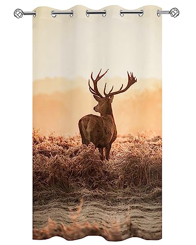 HERBED Outdoor Curtains for Patio 1 Panel Deer in The Grassland Under The Sunrise Waterproof Privacy Outside Curtain Sun Blocking Grommet Blackout Drapes for Porch Gazebo Pergolas Balcony 52x108 Inch