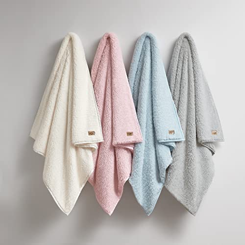 UGG Blake Sherpa Blanket - Fuzzy Throw Blanket for Couch - Warm Blanket for Living Room - Soft Sofa Blanket - Natural/Snow Trim - 50” x 70