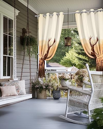 HERBED Outdoor Curtains for Patio 1 Panel Deer in The Grassland Under The Sunrise Waterproof Privacy Outside Curtain Sun Blocking Grommet Blackout Drapes for Porch Gazebo Pergolas Balcony 52x108 Inch