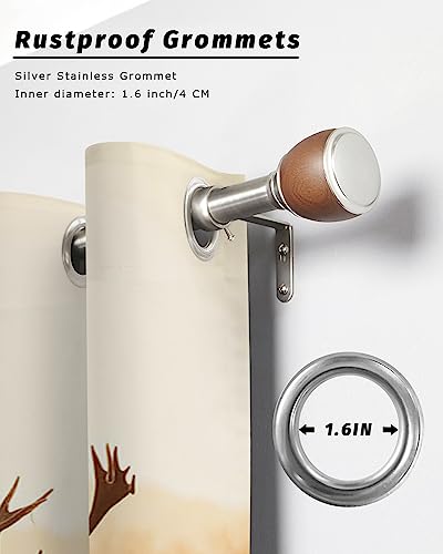 HERBED Outdoor Curtains for Patio 1 Panel Deer in The Grassland Under The Sunrise Waterproof Privacy Outside Curtain Sun Blocking Grommet Blackout Drapes for Porch Gazebo Pergolas Balcony 52x108 Inch