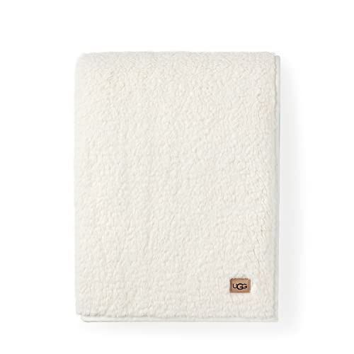 UGG Blake Sherpa Blanket - Fuzzy Throw Blanket for Couch - Warm Blanket for Living Room - Soft Sofa Blanket - Natural/Snow Trim - 50” x 70