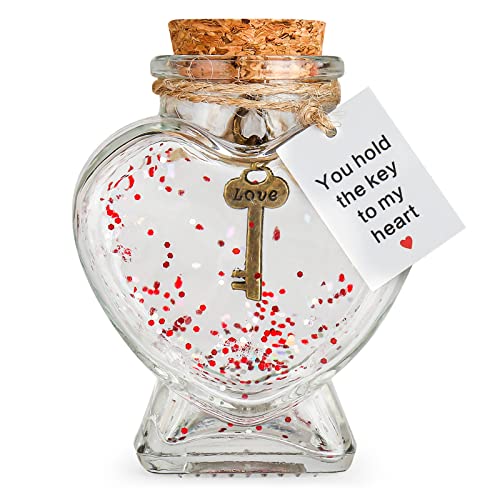 You Hold the Key to My Heart Romantic Bottle, Heart Decorative Bottle Gifts for Boyfriend or Girlfriend Valentine's Day Anniversary ,Wish Jar with Tiny Card Present Box Gift for Wife or Husband.