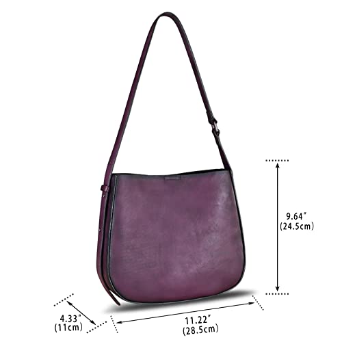 Genuine Leather Crossbody Satchel Purse for Women Vintage Handmade Handbag Retro Designer Hobo Bag (Purple)
