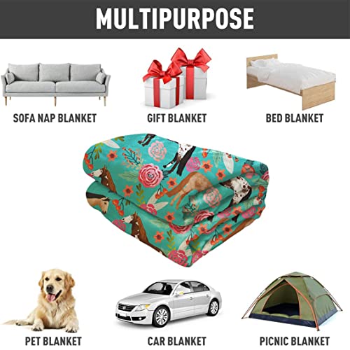 YISUMEI Flower Horse Throw Blanket Horse Green with Flowers Fleece Blanket Soft Warm Cozy for Sofa Couch Bed 50"x60"