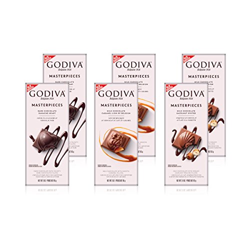 Godiva Chocolatier 6 Piece Chocolate Masterpieces Large Bars Variety, Assorted Chocolate Bars