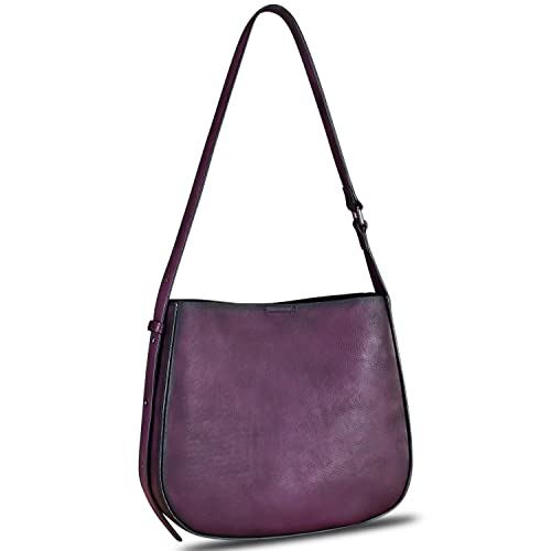 Genuine Leather Crossbody Satchel Purse for Women Vintage Handmade Handbag Retro Designer Hobo Bag (Purple)