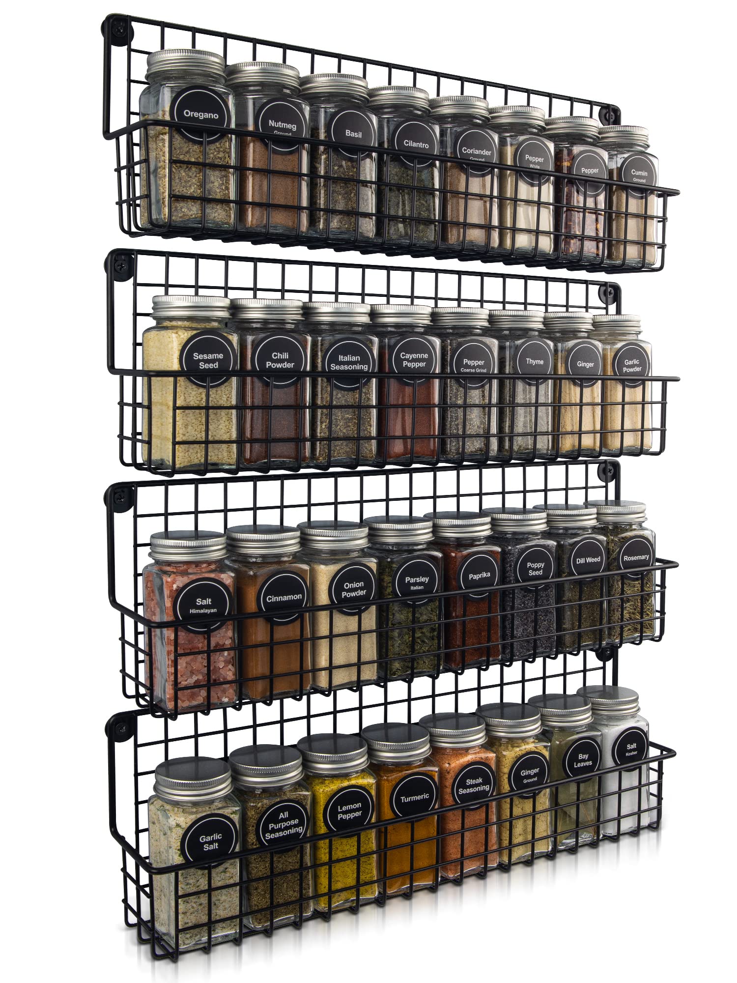 ZICOTO Farmhouse Style Hanging Spice Racks For Wall Mount - Easy To Install Set of 4 Space Saving Racks - The Ideal Seasoning Organizer For Your Kitchen
