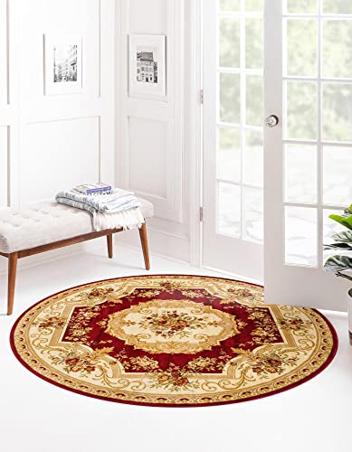 Rugs.com Chateau Collection Rug β 7' Round Red Medium Rug Perfect for Kitchens, Dining Rooms