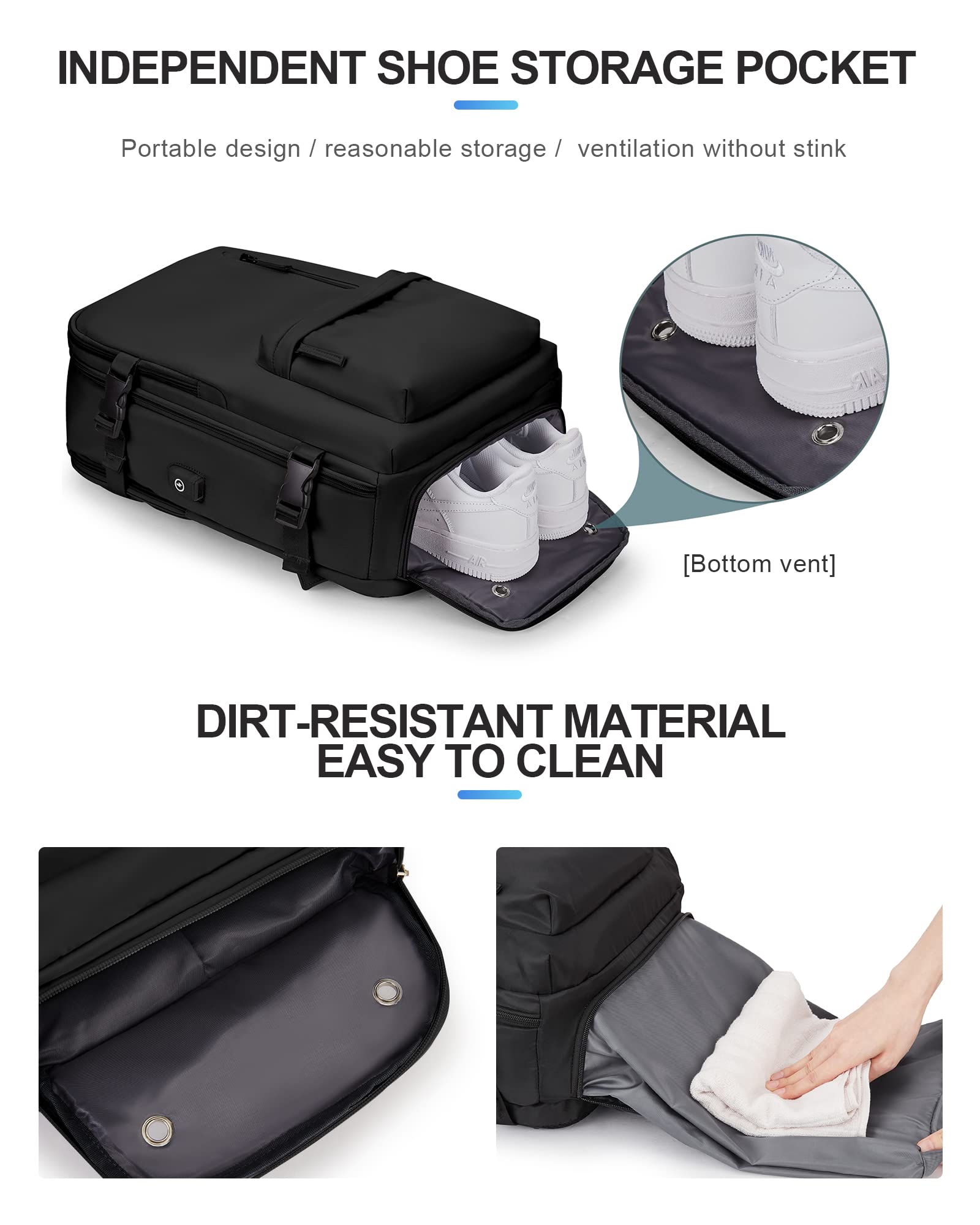 VECAVE Large Carry On Backpack for Women Men,Travel Backpack, Airline Approved Backpack Fit 17 Inch Laptop with USB Charging Port (Black)