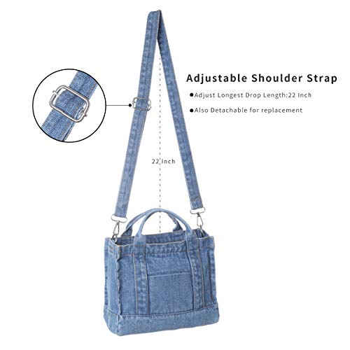 AOCINA Denim Purse Jean Travel Tote Bags for Women Beach Bag Denim Purses and Handbags for Teen Girls Women (Small E-Light Blue)