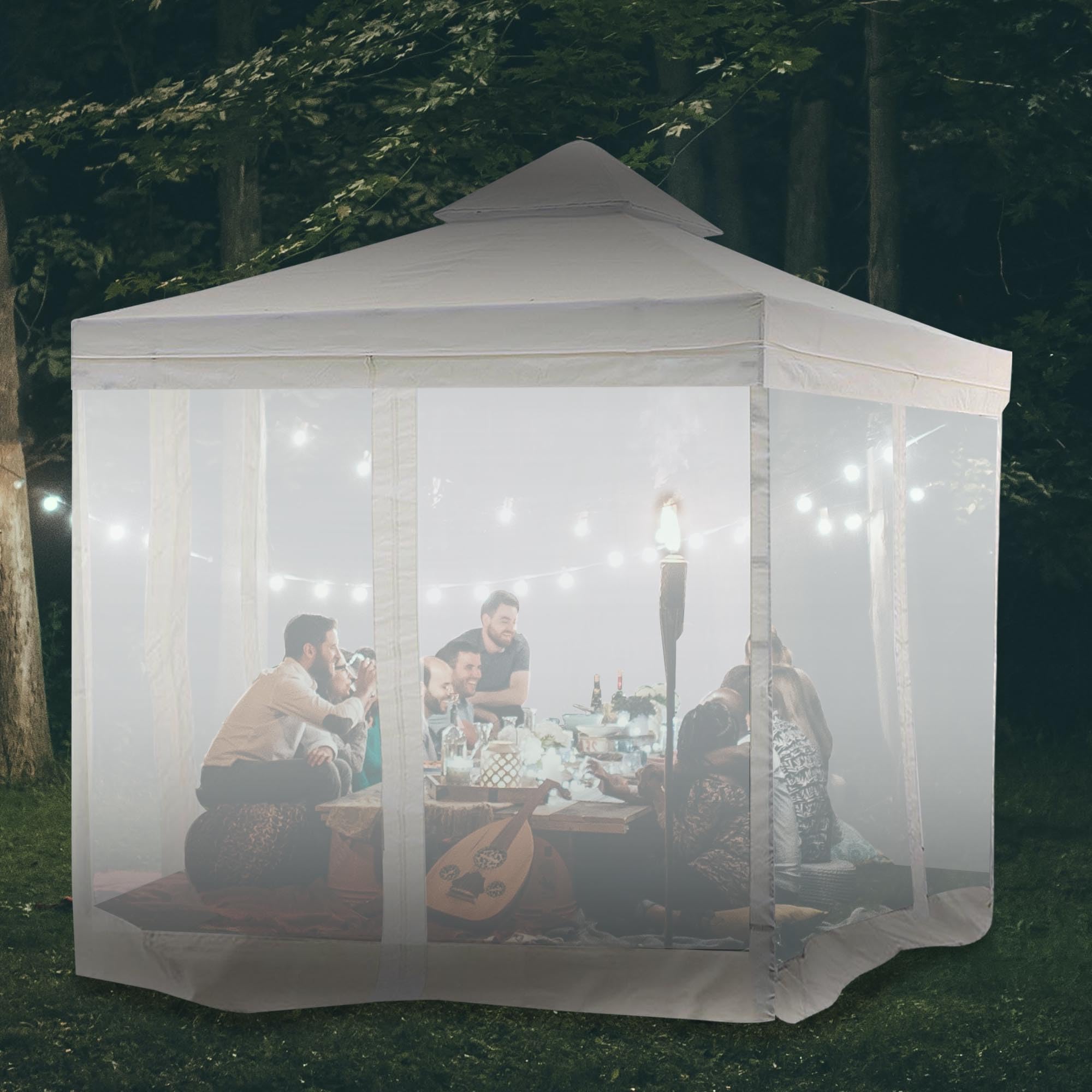 Yescom 10x10Ft Gazebo Top Replacement with Mesh Net for 2 Tier Fit for Y00610T07NET Outdoor Canopy Cover Patio Garden Party Backyard White