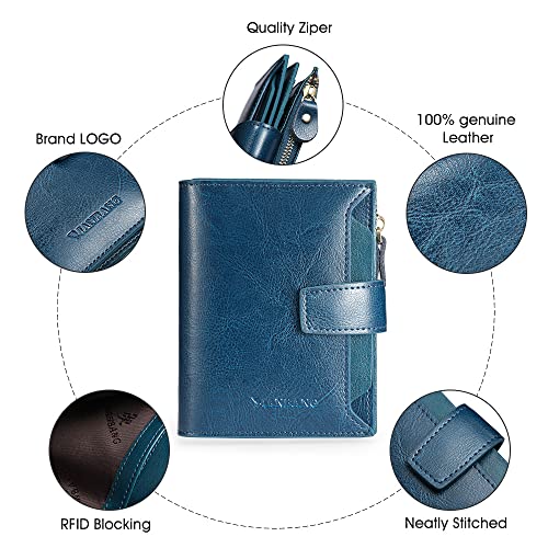 MANBANG Wallets for Women Leather RFID Blocking Small Bifold Zipper Pocket Wallet Card Case Purse with ID Window…