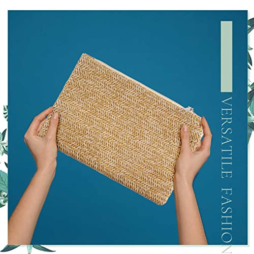Epakh 12 Pcs Straw Clutch Bag Bohemian Summer Beach Straw Purse Wristlet Straw Handbags for Summer Small Clutch Purses for Women (White)