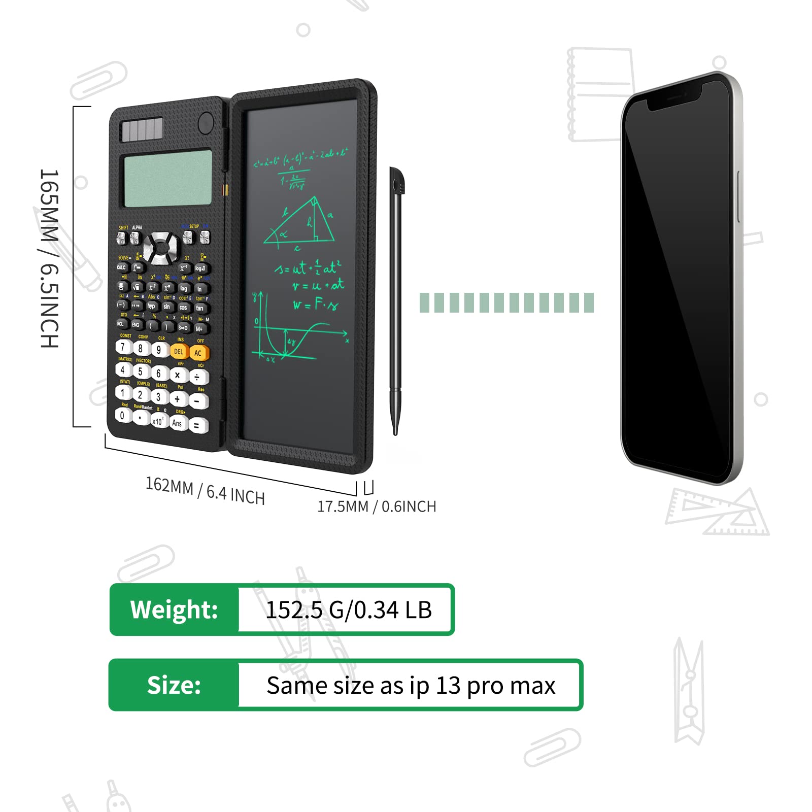 NEWYES Scientific Calculators with Writing Tablet, Upgraded 991MS Solar Energy LCD Science Calculator Notepad with 349 Function, Professional Foldable Calculator for Students, School and College