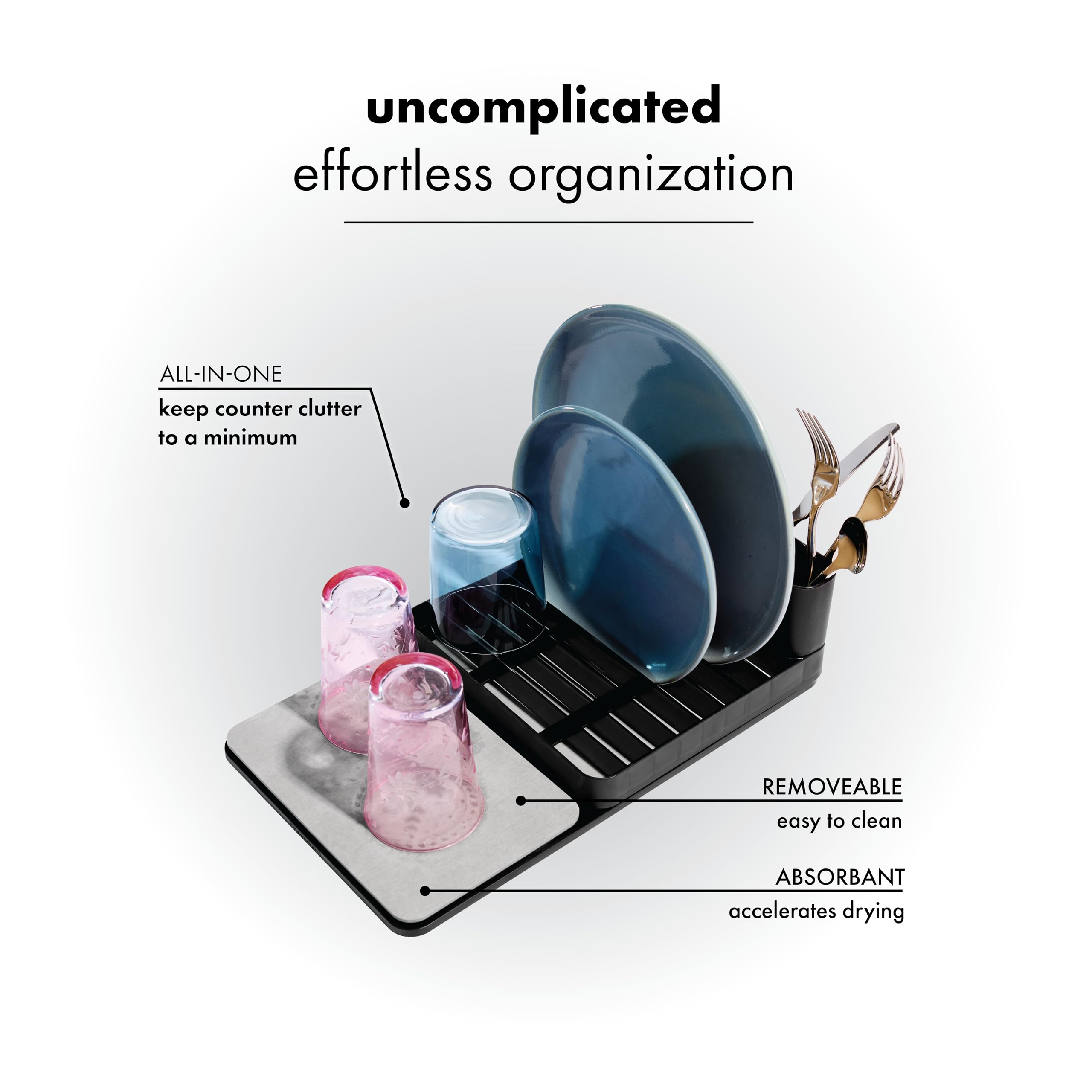 madesmart Dish Rack, Drying Stone Collection, Accelerates Moisture Evaporation, Natural & Mineral Materials, Non-Slip Base, Carbon