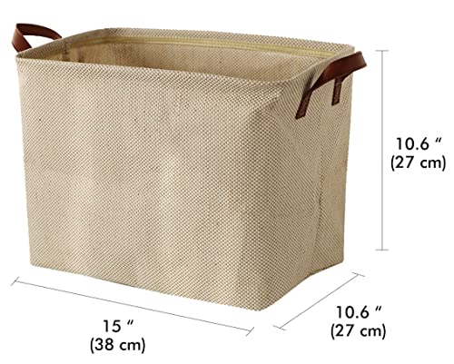 HUATK Woven Jute Storage Baskets - Decorative Storage Bins Foldable Organizing Baskets for Shelves Books Toys