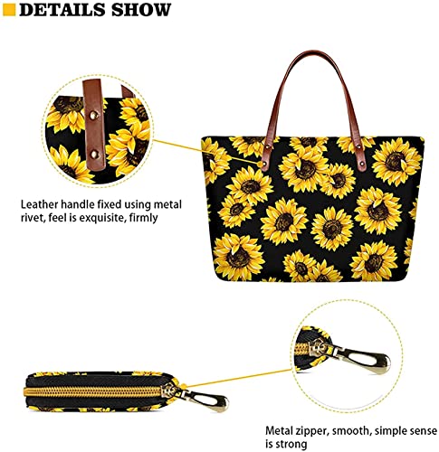 Wideasale 2Pc Personalized Tote Handbags and Wristlet Set,Hummingbird and Flower Women's Shoulder Bag Travel Bag School Tote